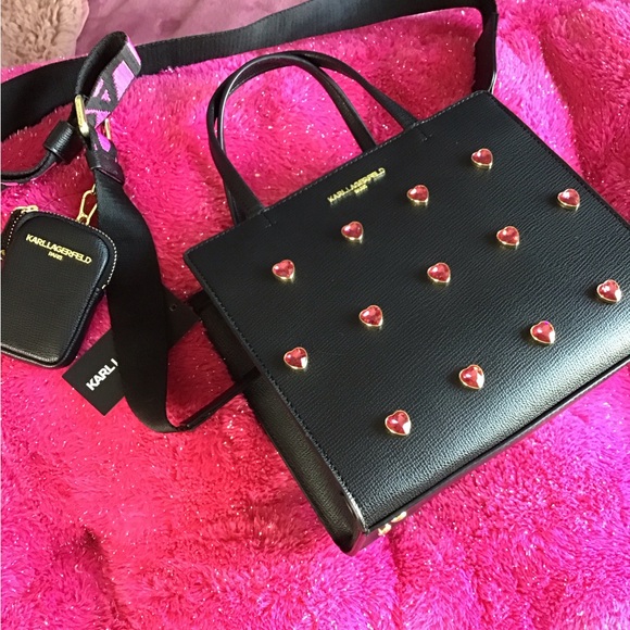 Karl Lagerfeld | Bags | New Karl Lagerfeld Heart Crystals Handbag With ...